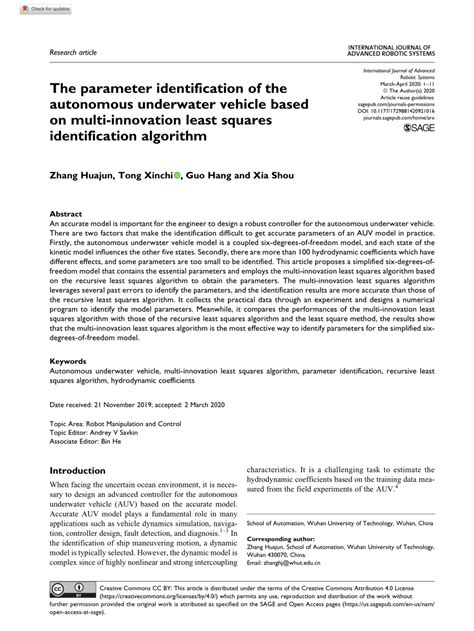 Pdf The Parameter Identification Of The Autonomous Underwater Vehicle Based On Multi