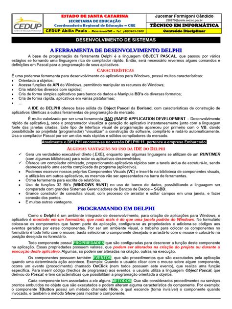 Delphi 02 Conceitos Iniciais Do Delphi Pdf Linguagem De
