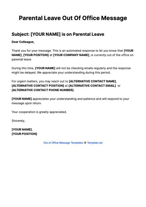 Maternity Leave Out Of Office Message Template At Spencer Boland Blog