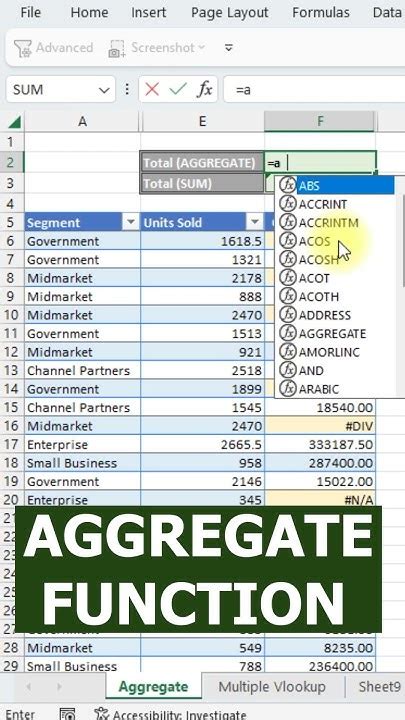 Aggregate Function In Excel Sum A Range Ignoring Error Value