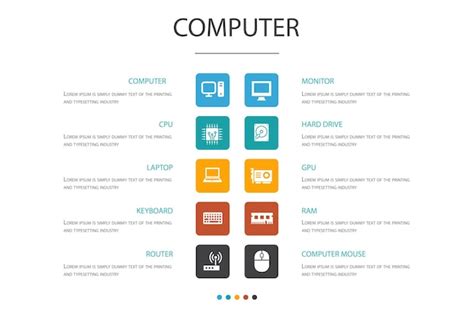 Computer Infographic 10 옵션 Conceptcpu 노트북 키보드 하드 드라이브 간단한 아이콘 프리미엄 벡터