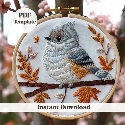 Robin Bird Hand Embroidery Pattern Spring Wildlife Diy Pdf Template Etsy