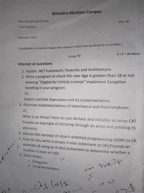 Visual Programming With C Old Questions Noted Insights