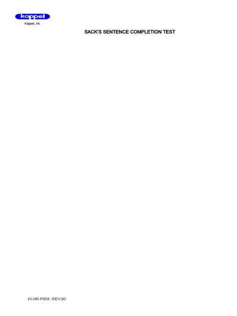 Sacks Sentence Completion Test Koppel Inc Pdf
