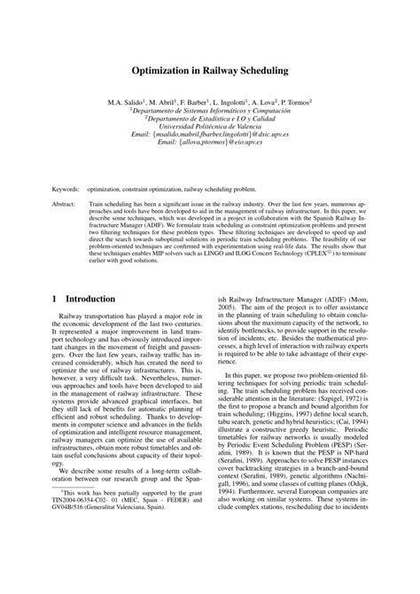 Pdf Optimization In Railway Scheduling