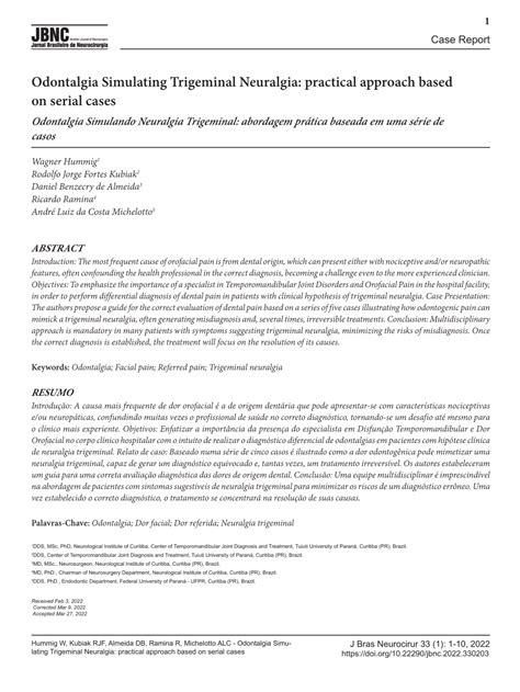 Pdf Odontalgia Simulating Trigeminal Neuralgia Practical Approach Based On Serial Cases