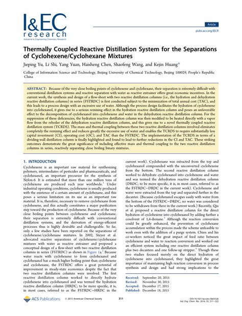 Pdf Thermally Coupled Reactive Distillation System For The