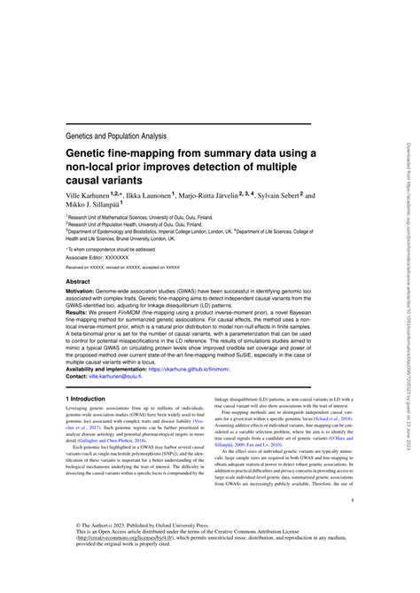Pdf Genetic Fine Mapping From Summary Data Using A Non Local Prior Improves Detection Of