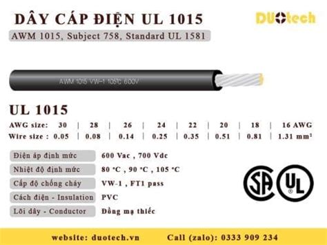 Dây Ul1015 20awg 18awg 16awg 105oc 600v Vw 1 Ft1 Pvc