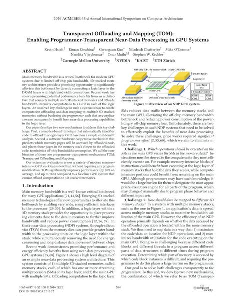 PDF Transparent Offloading And Mapping TOM Enabling Skeckler Pubs ISCA Pdf