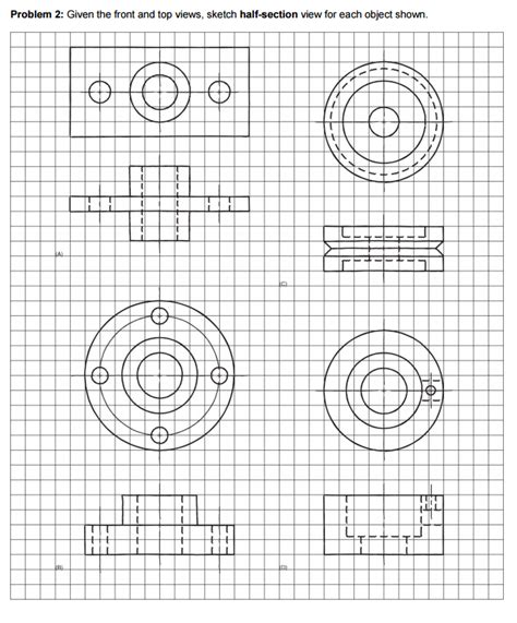 Solved Given The Front And Top Views Sketch Half Section