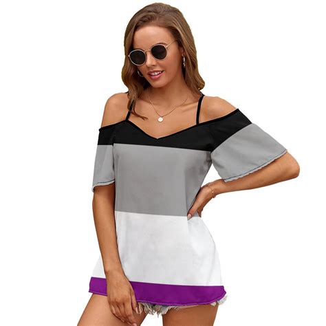Asexual Pride Flag Womens T Shirt New Fashion Printed Zipper V Neck