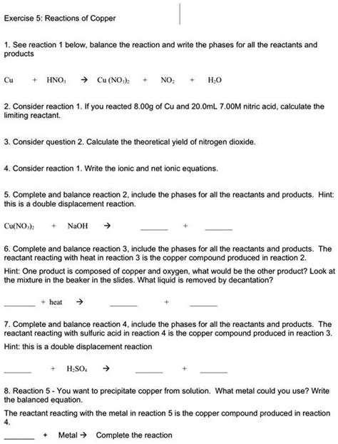 exercise reactions of copper see reaction below balance the reaction