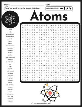Atoms Word Search Puzzle By Word Searches To Print TPT