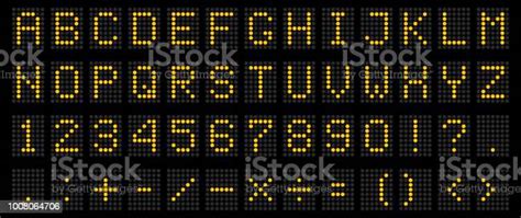 Led 디지털 알파벳 글꼴 전자 번호 디지털 디스플레이 문자 기호 기호 투명 한 배경에 고립의 크리에이 티브 벡터 일러스트 예술