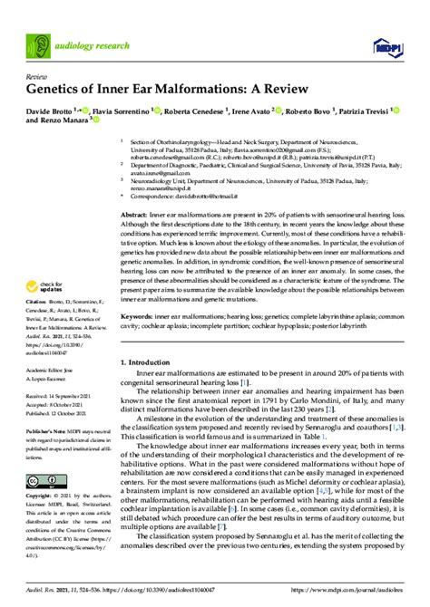 Pdf Genetics Of Inner Ear Malformations A Review