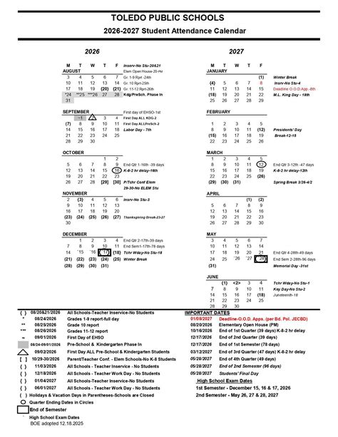 Toledo Public Schools Calendar 26 27 Pdf Revised Educounty
