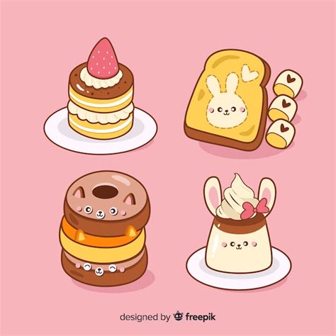 Colección Comida Adorable Dibujada A Mano Vector Gratis