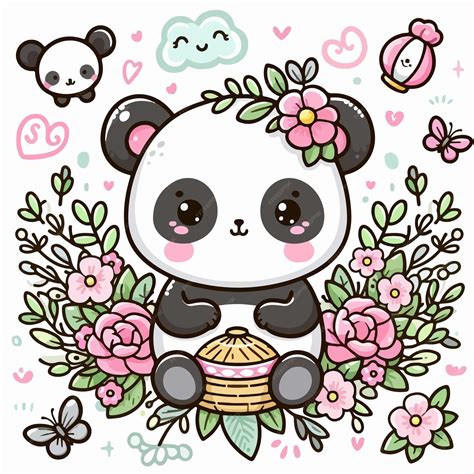 색 배경의 터 일러스트에 고립된 귀여운 판다 만화 프리미엄 Ai 생성 벡터