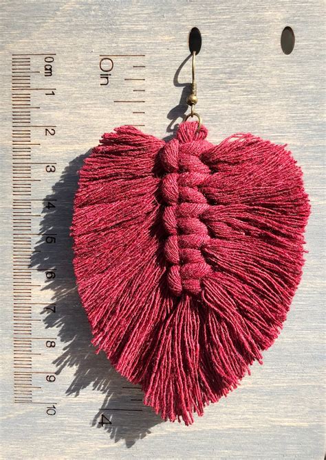 Macrame Leaf Earrings Macrame Earrings Statement Earring Etsy