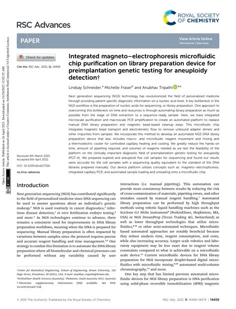 Pdf Integrated Magneto Electrophoresis Microfluidic Chip Purification On Library Preparation