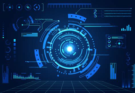 추상화의 디지털 데이터 차트 통신 컴퓨팅 및 원형 활력 혁신 기술 Ui 미래형 컨셉 Hud 인터페이스 홀로그램 요소에 안녕 기술 미래 디자인 배경 테크놀로지에 대한 스톡