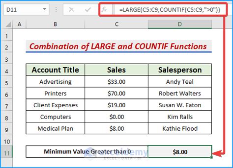 how to find minimum value that is greater than 0 in excel