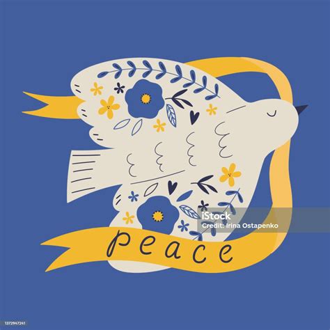 평화의 비둘기 문자가 있는 리본이 달린 비둘기 세계의 개념 버드 보헤미안 순진한 핸드그린 스타일 아트 해피 어스 데이 배경 꽃 식물에 대한 스톡 벡터 아트 및 기타 이미지