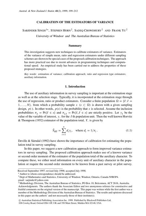 pdf theory and methods calibration of the estimators of variance