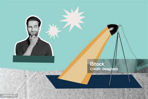 크리에이 티브 사진 포스터 트렌드 예술 콜라주 마음있는 남자 전기 생각 레이 전구 빔 조명 아파트 전원 정전 스포트라이트에 대한 스톡 사진 및 기타 이미지 Istock