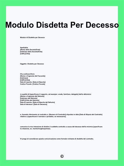 Modulo Disdetta Per Decesso