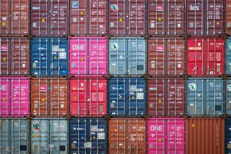Premium Photo Stacked Shipping Container On Freight Harbour Logistics Centre In Hong Kong