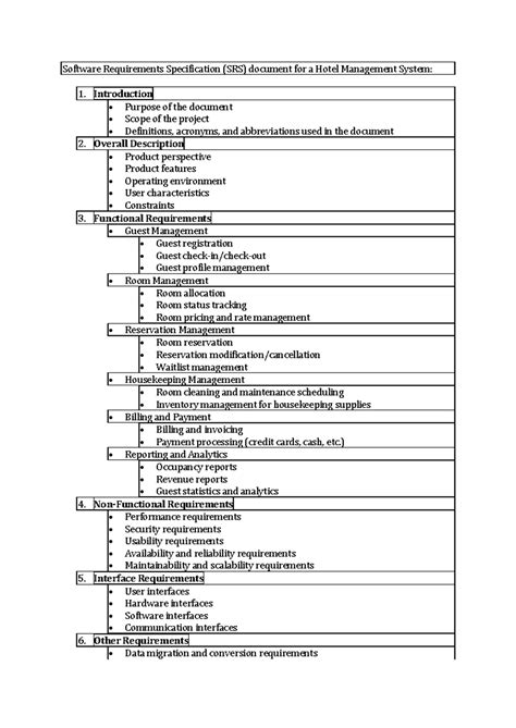 Srs Hotel Management System Software Requirements Specification Srs Document For A Hotel