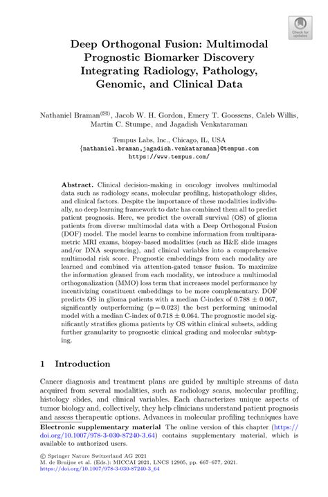 pdf deep orthogonal fusion multimodal prognostic biomarker discovery
