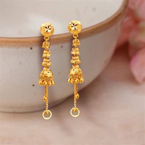 Buy Enticing Sui Dhaga 3 Layer Gold Drop Earrings At Best Price