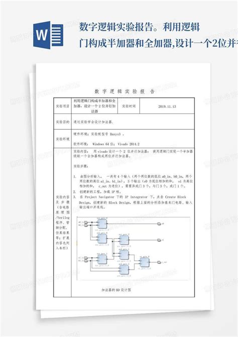 数字逻辑实验报告。利用逻辑门构成半加器和全加器设计一个2位并行加word模板下载编号lkgpkamv熊猫办公 数字逻辑实验报告。利用逻辑门构成半加器和全加器设计一个2位并行加word模板下载编号lkgpkamv熊猫办公
