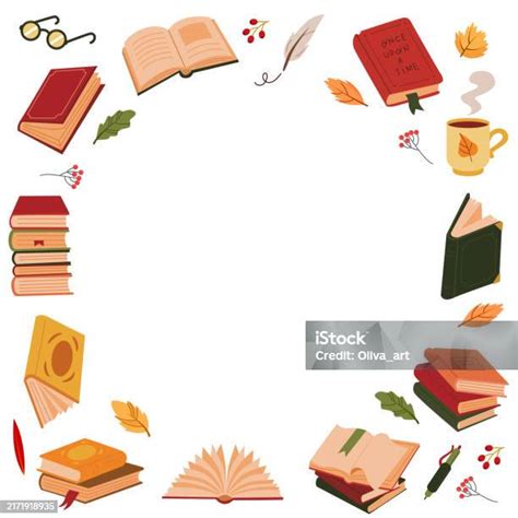 책과 가을 요소 교육 상징의 사각형 프레임 서점 학습 도서관 독서 클럽 배너 컨셉 디자인에 대한 배경 Book Club에 대한 스톡 벡터 아트 및 기타 이미지 Istock