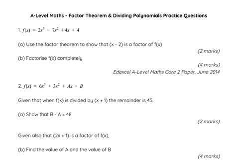 A Level Maths Dividing Polynomials Learnly