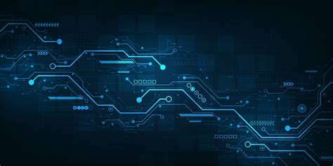 진한 파란색 배경에 디지털 회로 설계입니다 프리미엄 벡터
