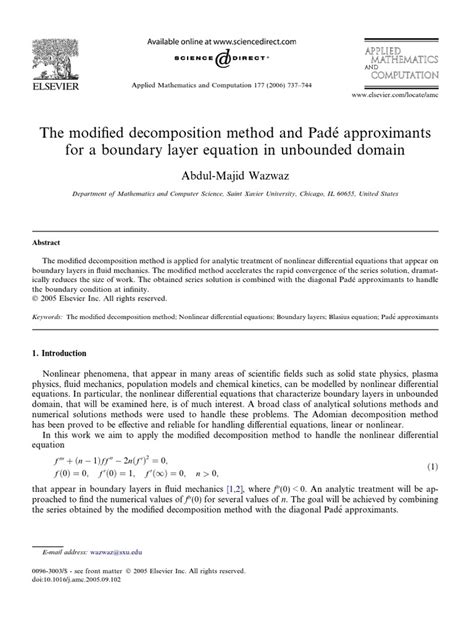 wazwaz2006 the modified decomposition method and pade approximants for