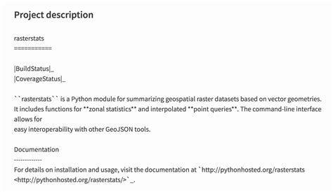 Fix Readme Rendering On Pypi · Issue 172 · Perrygeopython Rasterstats