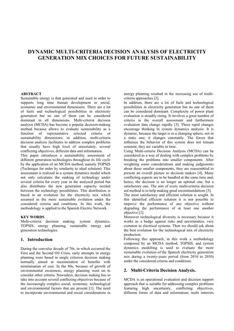 Pdf Dynamic Multi Criteria Decision Analysis Of Electricity Generation Mix Choices For Future