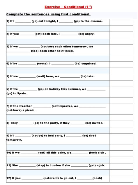 exercise conditional 1st pdf