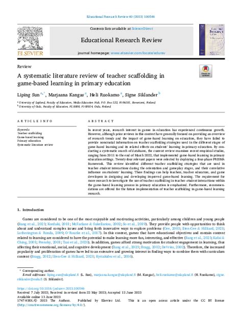Pdf A Systematic Literature Review Of Teacher Scaffolding In Game Based Learning In Primary