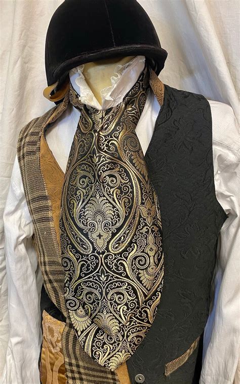 Black And Gold Medieval Brocade Pattern Satin Ascot Etsy