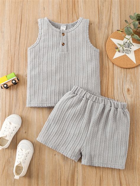 للاولاد الصغار منسوج مضفور لباس علوي تانك مع بنطلون قصير