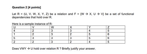 Solved Question 2 4 Points Let R U V W X Y Z Be A Chegg Com