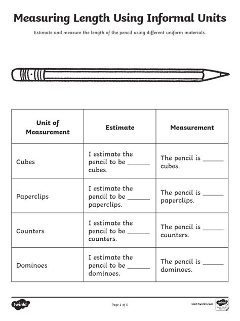 Informal Measuring Length Using Informal Units Activity Sheets English Pdf Writing