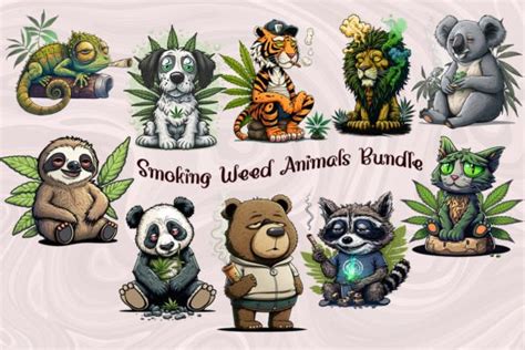 Smoking Weed Animals Bundle Graphic By Canabiart · Creative Fabrica