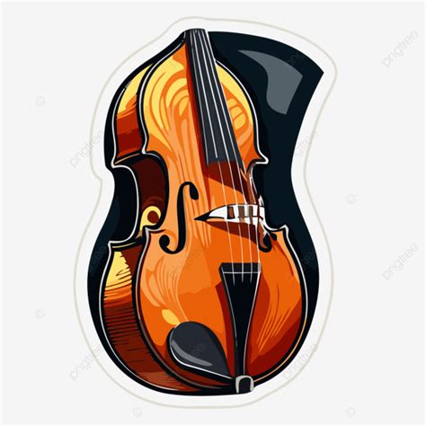 흰색 배경에 주황색 바이올린 모양의 스티커 일러스트 벡터 고립 된 만화 더블베이스와 스티커 디자인 상표 스티커 일러스트 Png 일러스트 및 벡터 에 대한 무료
